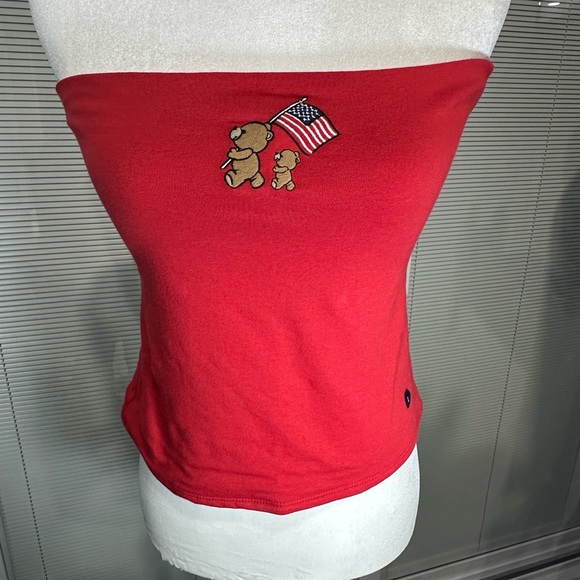 Hollister | Tops | Hollister Red Tube Top With Bear And Flag Design ...